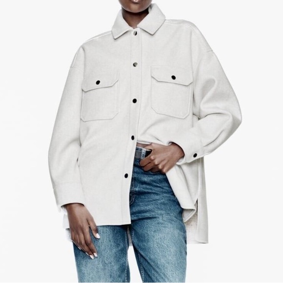 Zara | Jackets & Coats | Zara Oversized Shacket Utility Jacket Grey ...